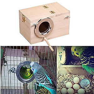 POPETPOP Wooden Bird Nesting Box, Parrot Clear View Window, Lovebirds Breeding Box, Bird Nesting Feeding Station House - Size S (Left or Right Open Window)