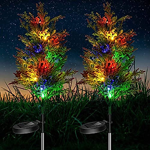BESPORTBLE 2pcs Solar Garden Lights Tree Outdoor Solar Christmas Tree Lights Solar Xmas Decorative Multi-Color Flickering Pine Lights for Patio Lawn Pathway