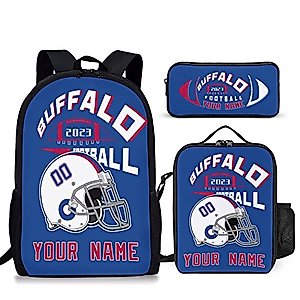 Jwpibuk Buffalo Backpack Set 3 In 1 Sets Teen Boys Girls Custom Name Number School Lunch Bag Pen Case Book Bag Lightweight Daypack