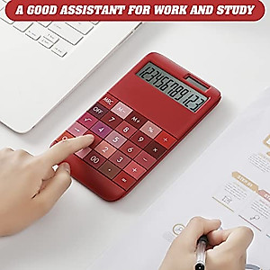 AOAILION Colorful Calculator Solar and Battery Dual Power with 12-Digit LCD Display and Big Button,Red Calculator for Women and Girls (Red)