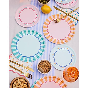xo, Fetti Italian Summer Paper Plates - 32 pk, 16 9" plates + 16 7" plates | Bachelorette Party Decorations, Last Toast Coast, Birthday Party Supplies, Flower Baby Shower, Stripe Cake Plates