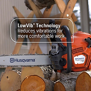 Husqvarna 130 Gas Powered Chainsaw, 38-cc 2-HP, 2-Cycle X-Torq Engine, 16 Inch Chainsaw with Automatic Oiler, For Wood Cutting and Tree Pruning, Orange