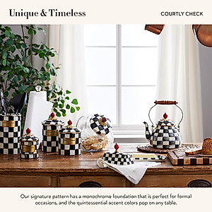 MACKENZIE-CHILDS Cookie Jar with Enamel Lid, Large Glass Treat Jar or Kitchen Jar, 1-Gallon Capacity, Black-and-White Courtly Check