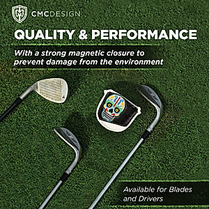 CMC Design Golf Mallet Head Cover - Custom Sugar Skull with Web Embroidered Golf Driver - Premium Faux Leather, Beautiful Design Elements & Soft Protective Lining – Great Fit for Any Mallet & Golfer