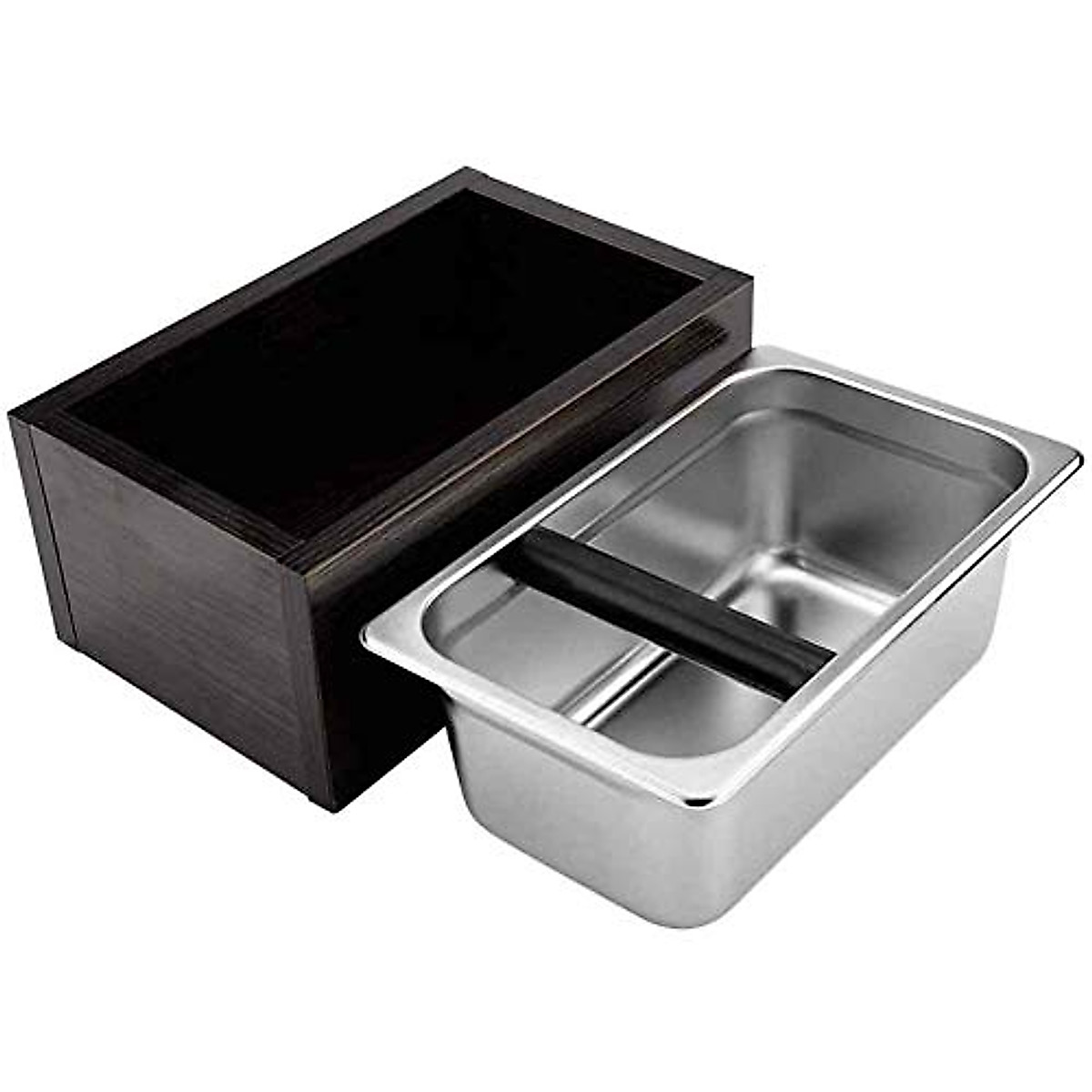 SYKSOL GUANGMING - Stainless Steel Coffee Knock Box with Handle Wooden Exterior, Container for Grounds Waste, Large Capacity Practical Coffee Knock Box,17.5 * 12.1 * 27.6