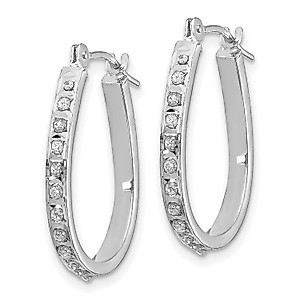 14k White Gold White Diamond Fascination Oval Hinged Hoop Earrings 18x2 mm (0.01 cttw, I1-I3 Clarity, I-J Color)