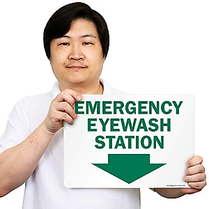 "Emergency Eyewash Station" Sign with Down Arrow by SmartSign | 10" x 14" Aluminum