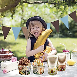 CIEOVO 48 Packs 9 oz Jungle Animals Party Paper Ice Cream Cups Disposable Jungle Safari Bowls Snack Cups Containers Dessert Bowls for Jungle Theme Birthday Wedding Baby Shower Party Decoration