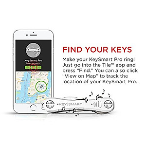 KeySmart Pro - Compact Smart Key Holder w LED Flashlight & Tile Bluetooth, EDC Key Organizer, Attach Car Key Fob, Other Mini Tools & Accessories (up to 10 Keys, White) - Discontinued