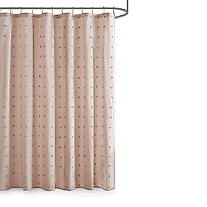 Urban Habitat Brooklyn Cotton Fabric Shower Curtain Jacquard Pom-Pom Machine Washable Shabby Chic Modern Home Bathroom Décor Bathtub Privacy Screen, 70" x 72", Pink