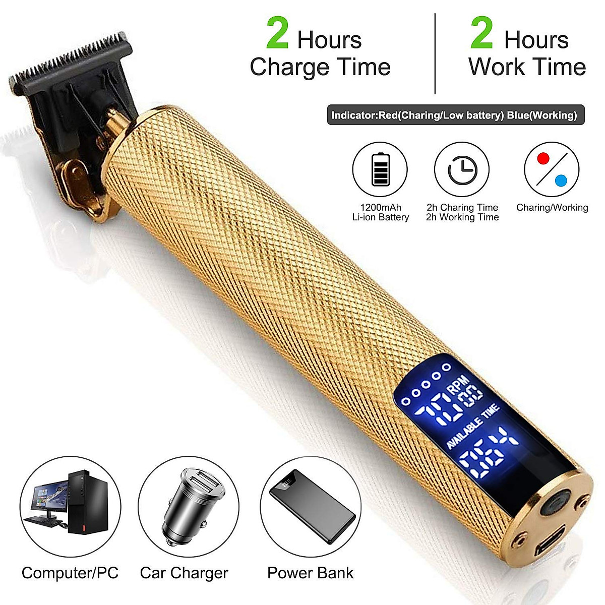 Hair Clippers for Men, Electric Hair Clippers Cordless Rechargeable Grooming Kits T-Blade Close Cutting Trimmer for Men 0mm Zero Gap Bald Head Clippers, Hair Trimmer for Men (Gold)