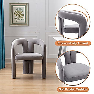 Tmosi Modern Velvet Dining Chair, Living Room Chair Upholstered Accent Chair, Curved Back Comfy Side Chair Lounge Arm Chair for Kitchen, Dining Room, Living Room, Vanity (Grey)