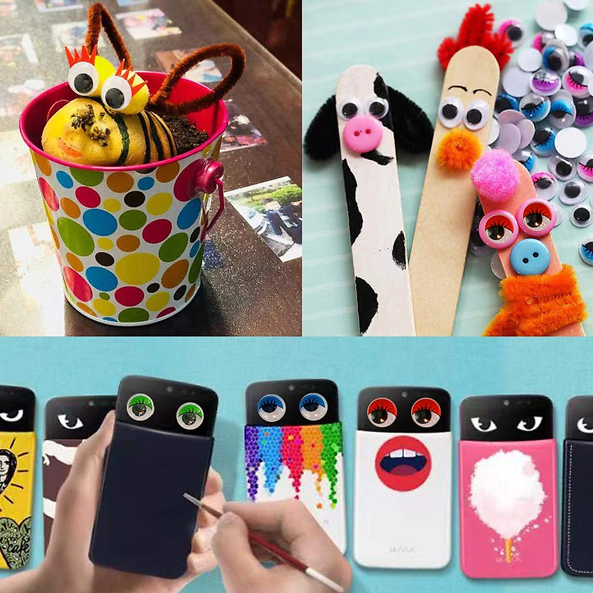 Vanteexpro Craft Googly Wiggle Eyes with Self Adhesive, 1000pcs Mix Size and Colored Googly Eyes with Eyelashes
