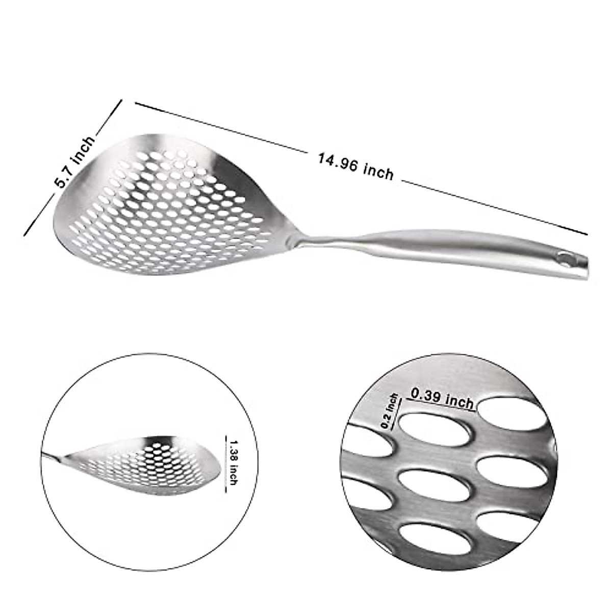 Skimmer Slotted Spoon - YAHAFI 304 Stainless Steel Food Grade Filter Spoon with Comfort Handle and Hanging Holes, Spider Strainer Skimmer for Kitchen Cooking Draining and Frying (15 Inch)