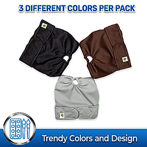 Pet Magasin Reusable Washable Dog Diapers (Pack of 3), Highly Absorbent with Strong & Flexible Closure (Original, Large (16”-24” Waist))