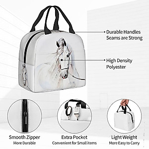 PrelerDIY Watercolor White Horse Lunch Box - Insulated Lunch Bags for Kids Boys Girls Reusable Lunch Tote Bags, Perfect for School/Camping/Hiking/Picnic/Beach/Travel
