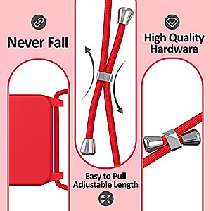 blaspins Crossbody Lanyard Strap Case for iPhone 14 Plus, Neck Cross Body, Adjustable Holder Removable, Drop Protection Shockproof, Hands-Free Silicone Case 6.7 inch, 150 cm Strap, iP14Plus - Red