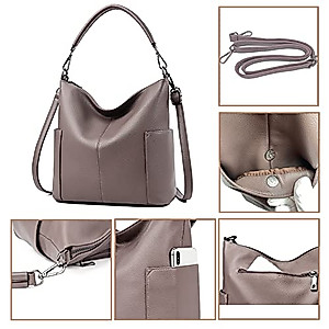 TarsaMult Hobo Bags for Women Soft Faux Leather Shoulder Crossbody Ladies Purses and Handbags Fashion Large Bucket Tote Bag(6073 Khaki)