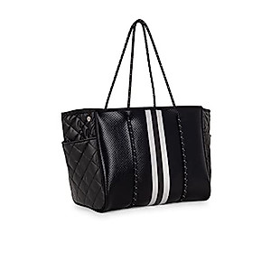 Haute Shore - Greyson Carbon Neoprene Tote Bag w/Zipper Wristlet Inside,Black Coated W/Silver & Black Stripe,One_Size