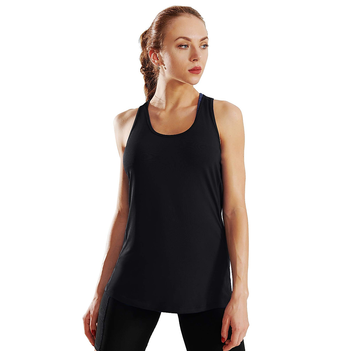 NELEUS Women's Running Tank Tops 3 Pack Racerback Workout Yoga Shirts with Pockets,8069,Black/Grey/White,L