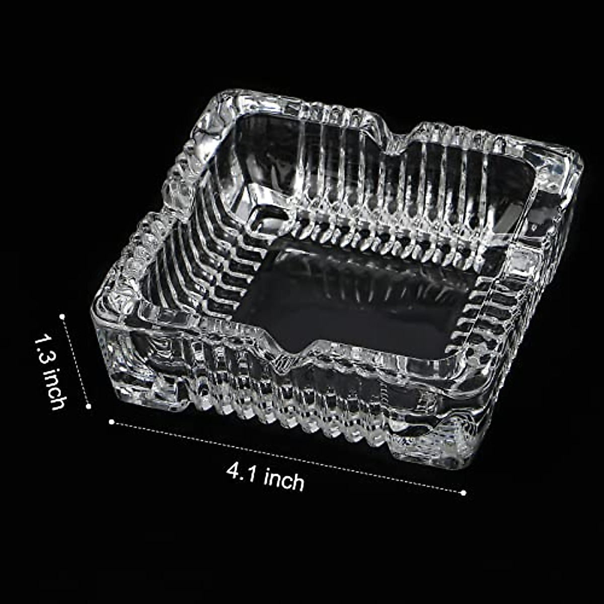 UZQL Ashtray, Glass Ashtray Square Crystal Ashtray, Classic Design Ashtray for Weed, Home Large Ashtrays for Cigarettes Outdoor （4.1 inch）