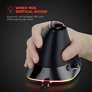 Havit Ergonomic Vertical Mouse RGB Backlit Wired Computer Mice 6 Adjustable DPI(800-1600-2400-3200-4800-6400) 6 Buttons for Laptop PC Desktop, Notebook