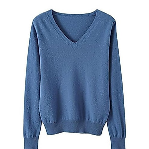 Cashmere Sweaters for Women,Essential V Neck Long Sleeve Pullover Sweater Classic-Fit Lightweight Knit Top for Fall Winter(XL,Blue)