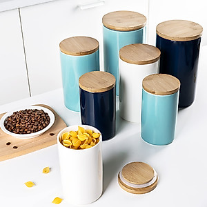 Sweese Kitchen Canister, Porcelain Food Storage Jar with Bamboo Lid for Ground Coffee, Flour, Tea, Sugar, Airtight Coffee Container,40oz/1300ml White No.821.101