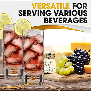 BERKWARE Luxurious Highball Glasses - Elegant Cocktail Glasses & Tom Collins Glasses with Gold Flake Design, 8.5oz (Set of 6)