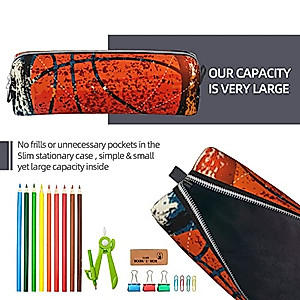 allgobee Pu Leather Pencil Bag Pen Case Basketball-Retro-Watercolor-Art Students Stationery Pouch Pencil Holder Desk Organizer