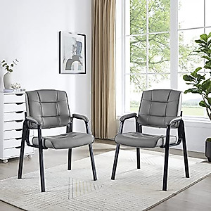 Naomi Home Conference Room Chairs, Heavy Duty Leather Executive Conference Table Chairs, Office Conference Chair, Conference Room Chair with Padded Arm Rest, Guest Chair Fixed-Back, Set of 2 - Gray