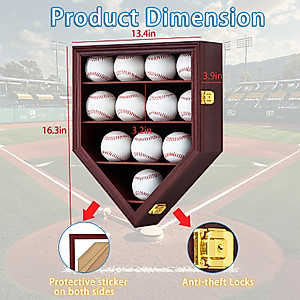 BYOSII Baseball and Championship Ring Display Case 12 Baseball Holders for Balls Display Baseball Ring Display Wall Cabinet with 98% Uv Protection for Collection Autographed Baseball Championship Ring