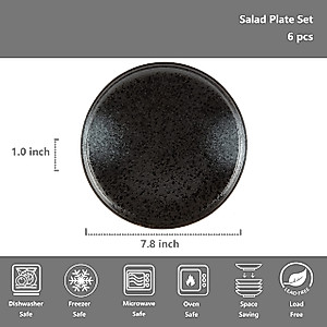 S&Q'S CERAMICS Soup Bowls and Salad Plates Set Bundle-Microwave and Dishwasher Safe,Black