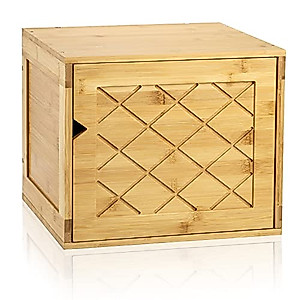 Fasmov Cube Storage Organizer, Bamboo Cube Bookshelf, Stackable Connect Storage Cube Cubby Organizer with Door, Stackable Cubes Bin for Bedroom, Home and Office