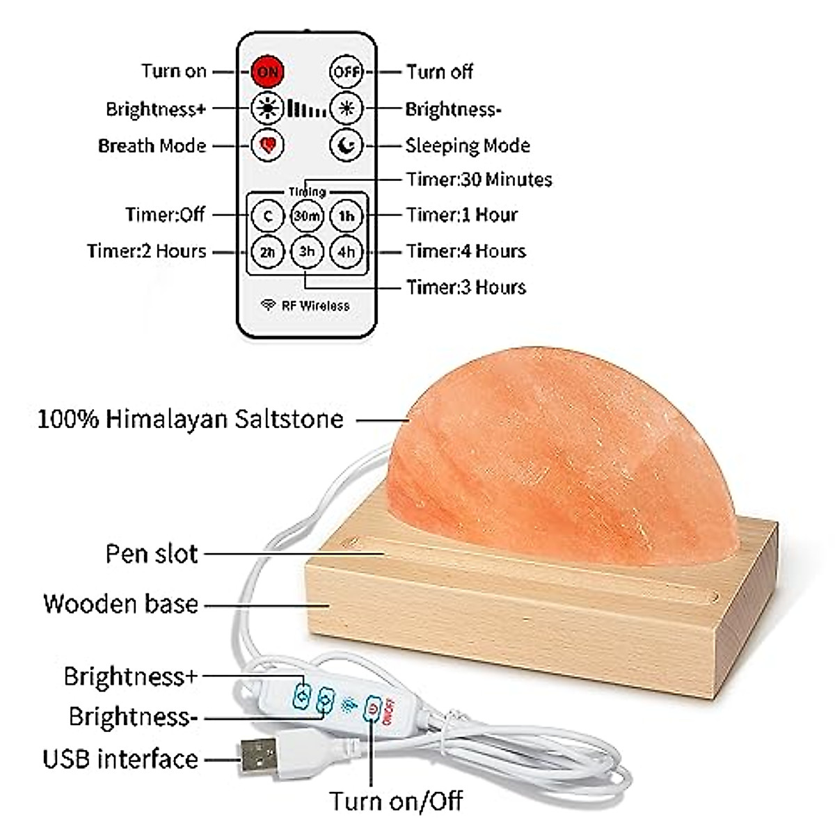 Himalayan Pink Salt Lamp Night Light, Natural Crystal Rock Salt Lamp Dimmable, Negative Ion Crystal Salt Lamp for Home Decoration, Ideal Gift for Friends