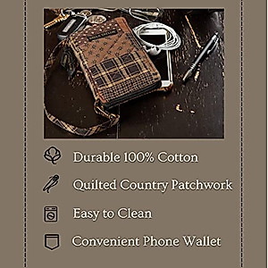 Bella Taylor Ironstone Modern Wristlet Quilted Cotton Country Patchwork Cell Phone Wallet; Chestnut, Khaki and Black