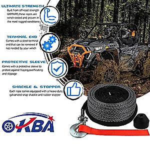 OKBA Synthetic Winch Rope Cable Kit 1/4" x 50' - 9500LBS Winch Line Rope Replacement with Protective Sleeve + Rope Winch Hook + Rubber Stopper for 4x4 Off Road Vehicle ATV UTV Polaris UTV