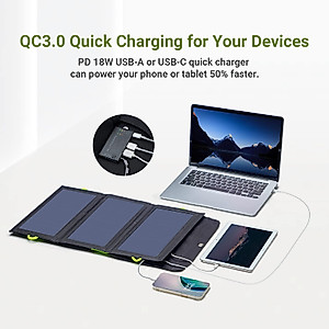 ALLPOWERS SP002 21W Solar Charger with 10000mAh Power Bank and 3 Fast Charging USB-A/USB-C Ports, IP66 Waterproof Portable Solar Panel for Camping Hiking Compatible with iPhone iPad Samsung Earbuds