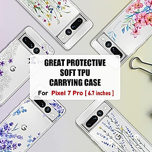 Cute Purple Flower Phone Case for Google Pixel 7 Pro Clear with Lavender Flora Design for Girls Woman, Soft TPU Protective Silicone Slim Case Cover for Google Pixel 7 Pro Lilac