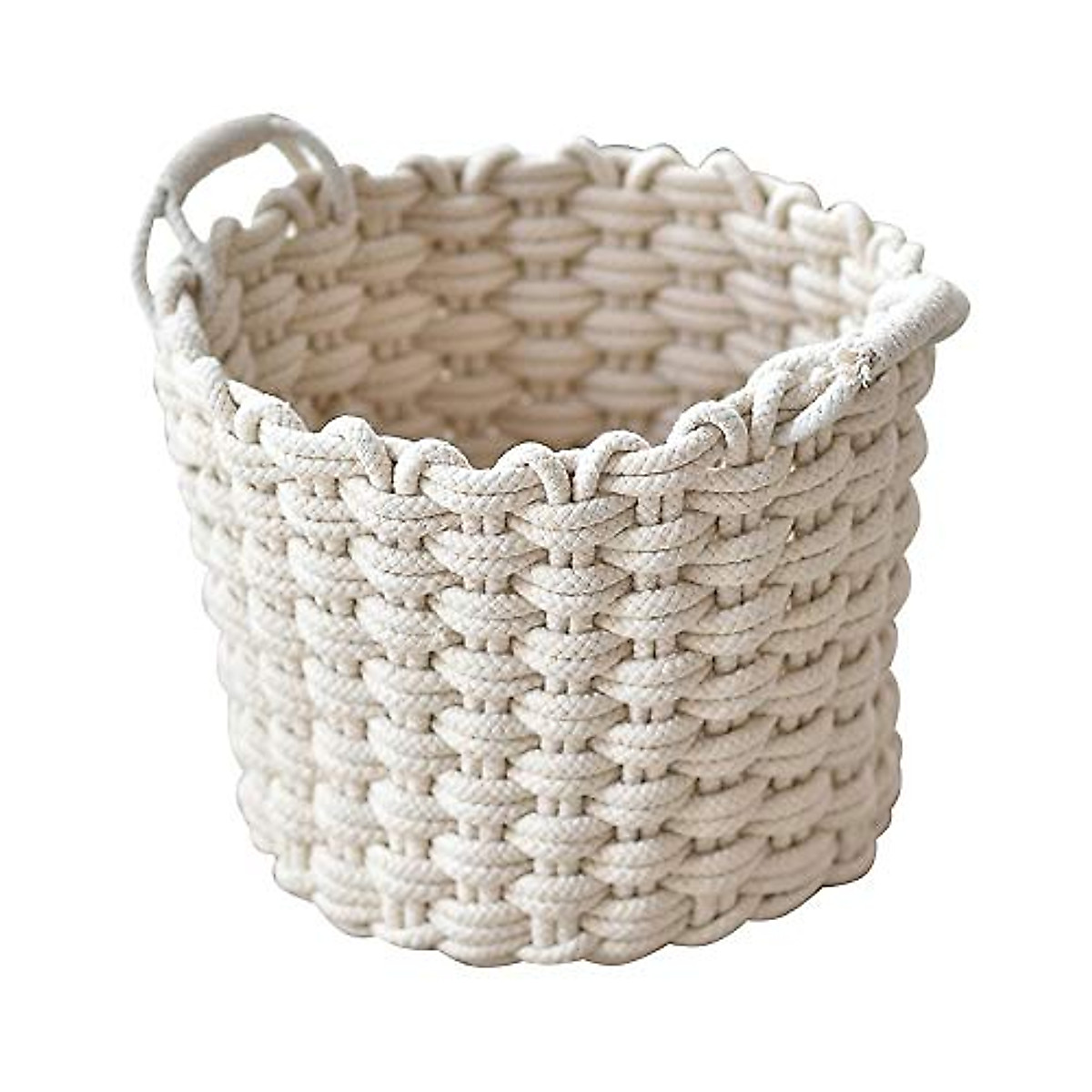 MDFQL Woven Storage Baskets, Cotton Rope Basket with Handle, Natural Woven Basket Cotton Rope Bin, for Nursery, Toys, Blankets, and Laundry,M