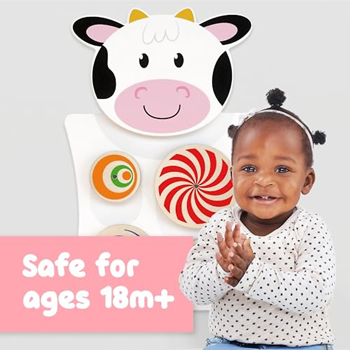 SPARK & WOW - 50677 Cow Activity Wall Panel - 18m+ - Toddler Activity Center - Wall-Mounted Toy - Busy Board Decor for Bedrooms, Daycares and Play Areas