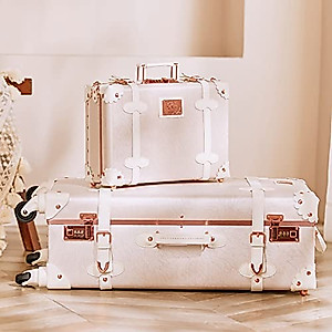 urecity vintage suitcase set for women, vintage luggage sets for women 2 piece, cute designer trunk luggage, retro suit case (Rose White, 24"+12")
