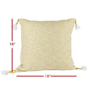Foreside Home & Garden Yellow & White 18X18 Hand Woven Filled Outdoor Pillow