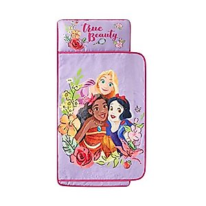 Disney Princess Super Soft Plush Toddler Quilted Nap Mat with Built in Blanket and Pillow, 20" Wx46 L