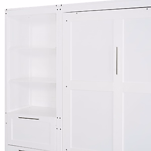 Hlcodca Queen Size Murphy Bed Wall Bed with Closet,Drawers and Shelves, Space-Saving for Multipurpose Guest Room Or Home Office (White-rr)