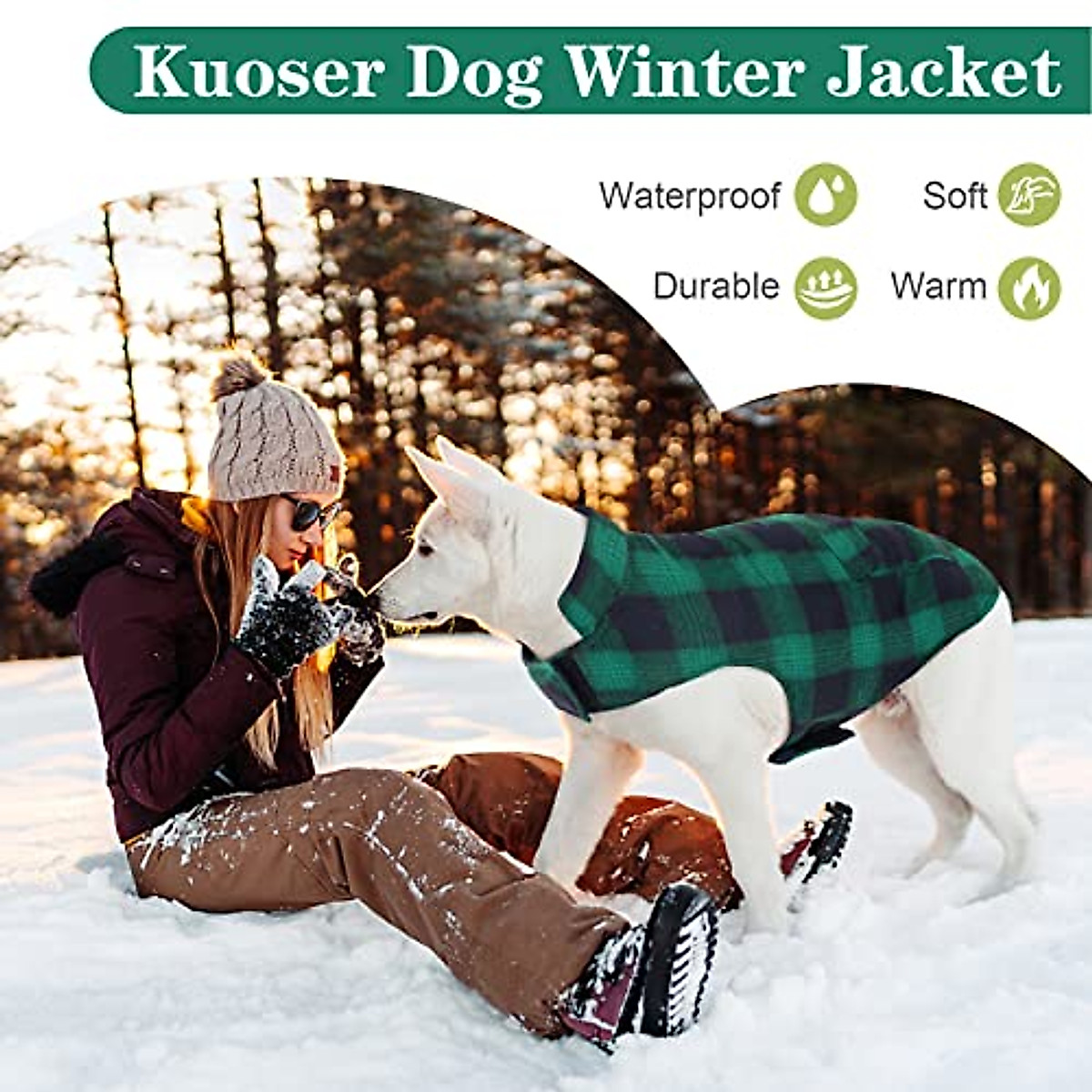 Kuoser Dog Winter Coat, Reversible Dog Jacket, Warm Dog Coat British Style Puppy Cold Weather Coat, Windproof Dog Clothes Dog Vest for Small Medium and Large Dogs Green 3XL