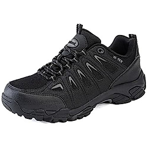 SHULOOK Men's Waterproof Hiking Shoes Non Slip Outdoor Low Top Lightweight Ankle Boots Breathable Hike Trekking Trails Work Shoe Black/Grey