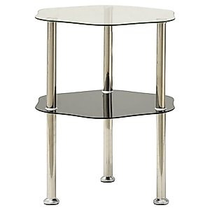 QJBSAVVA 2-Tier Side Table Transparent & Black 15"x15"x19.7" Tempered Glass,Console Table Laptop Table Plant Stand Accent Tables Suitable for Home, Office, Bedroom, Meeting Room