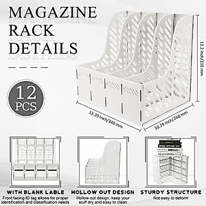 Glenmal 4 Pcs Back to School Plastic Magazine File Holder Vertical Magazine Organizer 4 Compartments Book Rack File Folder Magazine Storage Boxes for Classroom Office Desk (White)