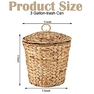 Maxcheck 2 Sets Wicker Trash Can with Lid and Plastic Insert 3 Gallon Trash Can Boho Woven Wicker Round Waste Basket Office Garbage Cans for Bathroom Living Room Bedroom